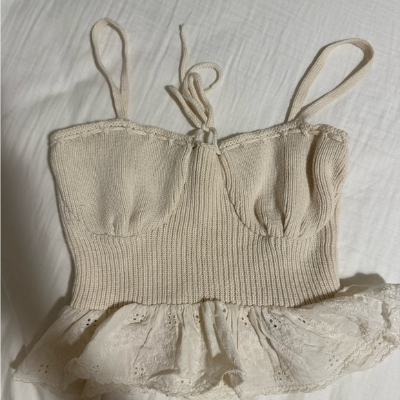 Zara | Intimates & Sleepwear | Zara Cream Ribbed Knit Bra With Wireless ...